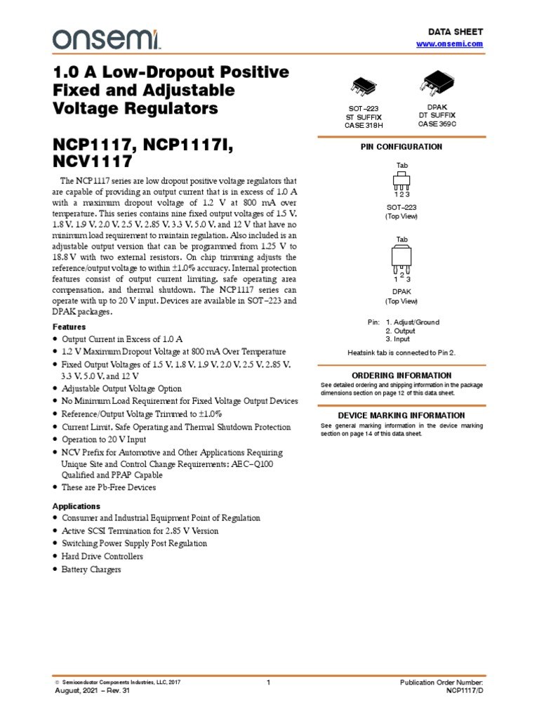 NCP1117 Voltage Regulator Data Sheet | PDF | Metrology | Materials Science