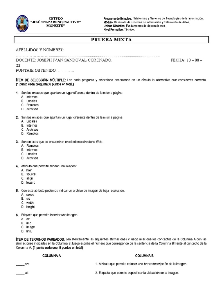 Prueba Mixta | PDF | HTML | Hipervínculo