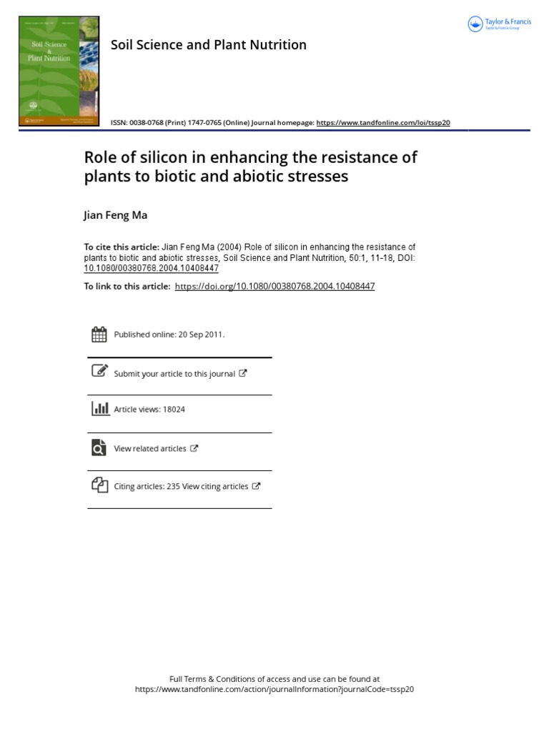Role of Silicon in Enhancing The Resistance of Plants To Biotic and Abiotic Stresses | PDF ...