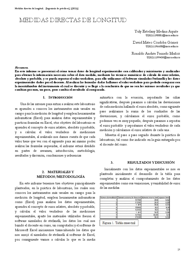 Informe Lab.2 Medidas Directas de Longitud | PDF