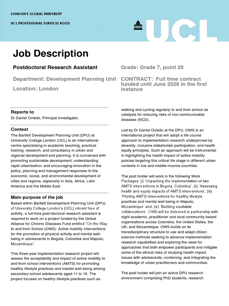 Postdoctoral Research Assistant Role | PDF | Health Promotion | Data