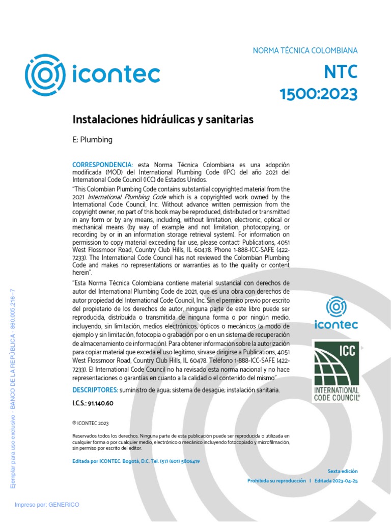 NTC 1500 | PDF | Ingeniería hidráulica
