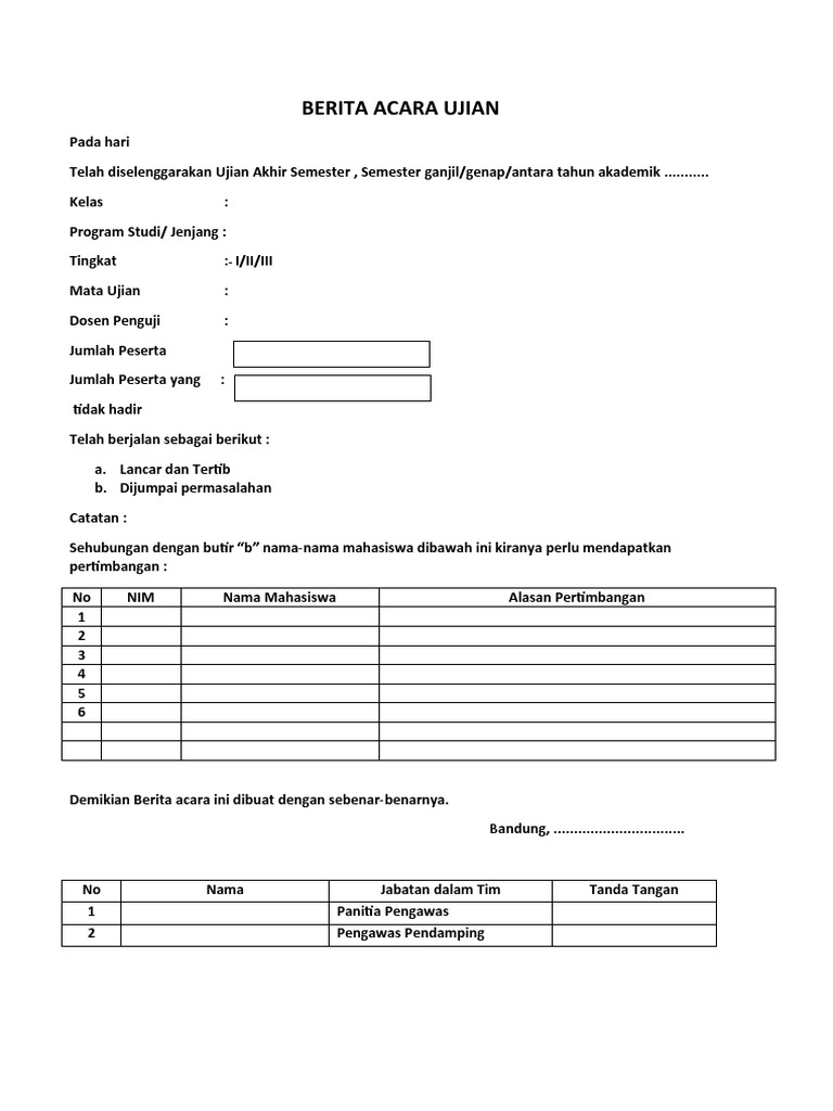 Template Berita Acara Ujian Uas | PDF