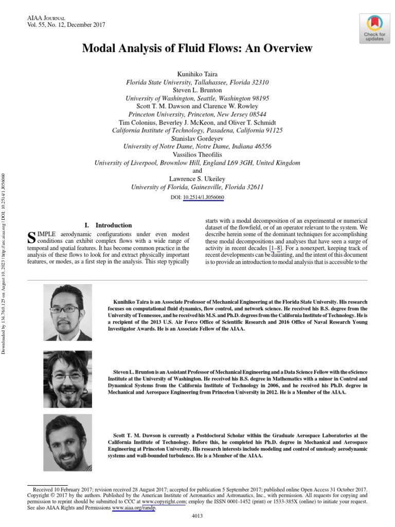 Modal Analysis Of Fluid Flows An Overview Pdf Eigenvalues And