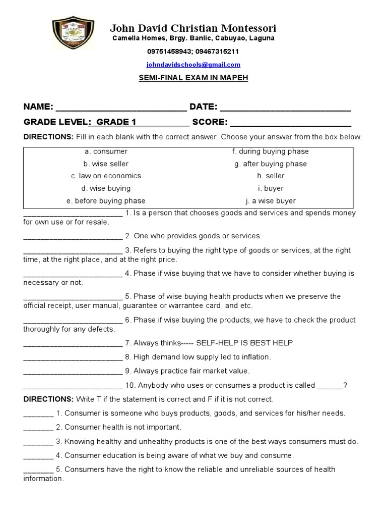 Grade 1 3 Semi Final Exam in Mapeh | PDF
