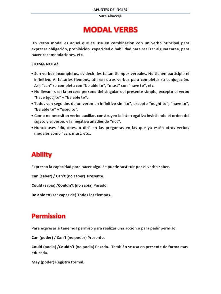 Modales | PDF | Verbo | Sintaxis