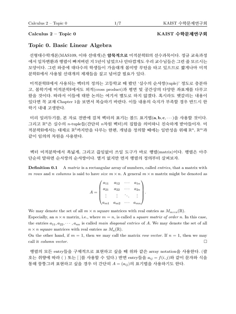 Topic00 Basic Linear Algebra | PDF