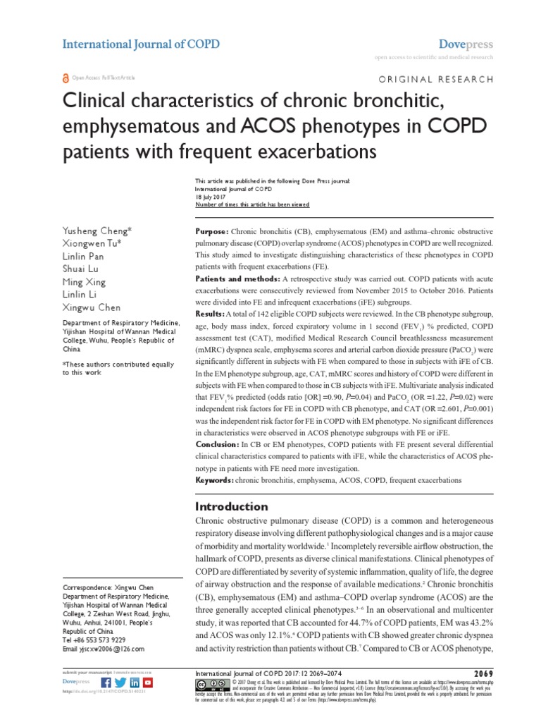 Clinical Characteristics of Chronic Bronchitic, Emphysematous and ACOS Phenotypes in COPD ...