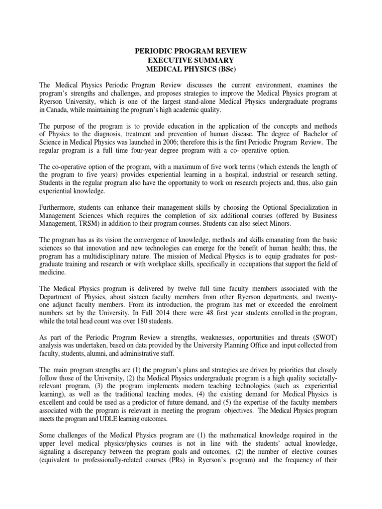 BSC Medical Physics Program Ryerson University, Canada | PDF