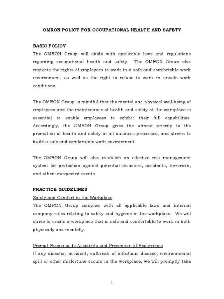 OMRON Occupational Health Policy | PDF | Business