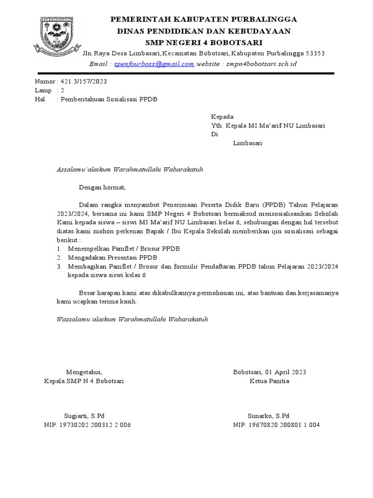 Surat Sosialisasi PPDB | PDF