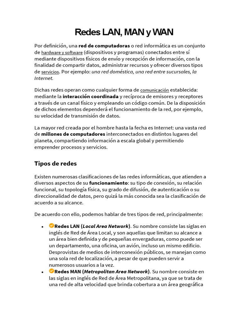 Tipos de Redes: LAN, MAN y WAN | PDF | Negocios | Informática