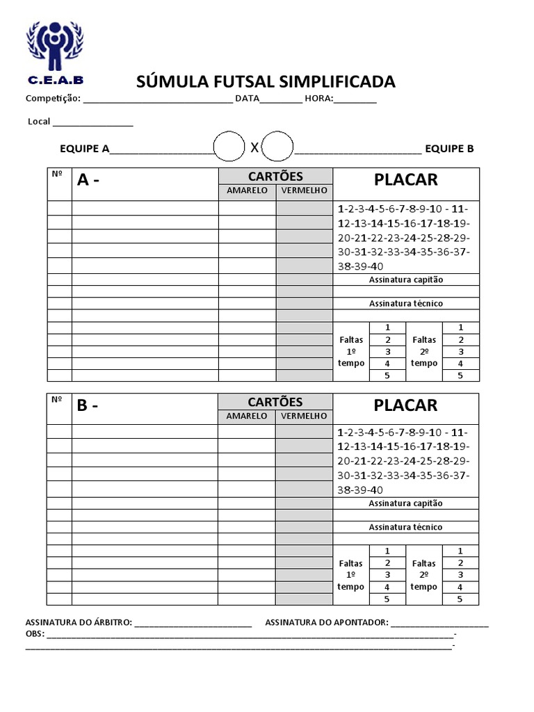 Súmula de Futsal | PDF