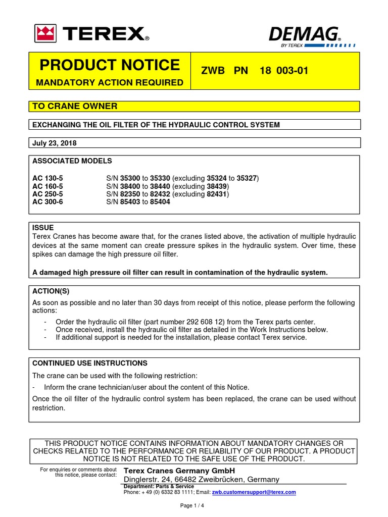 ZWB PN 18 003-01 Exchanging The Oil Filter of The Hydraulic Control System | PDF | Computing