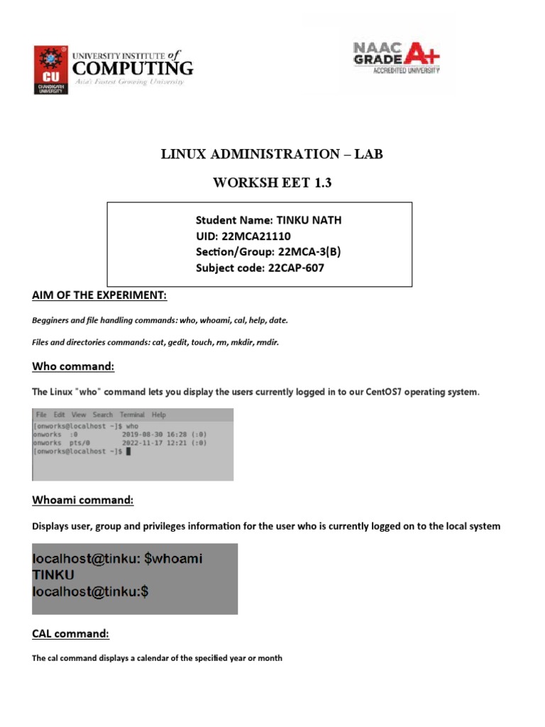 Linux Administration - Lab Worksh Eet 1.3 | PDF