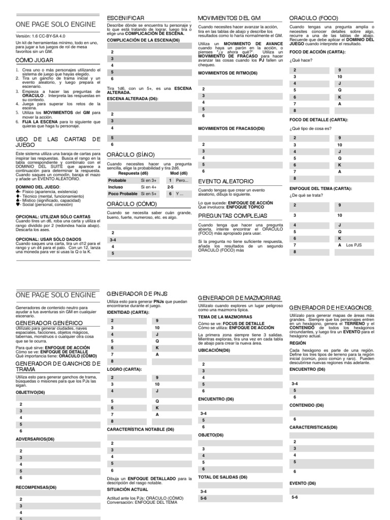 One Page Solo engine-ES | PDF | Jugando a las cartas | Juegos de mesa