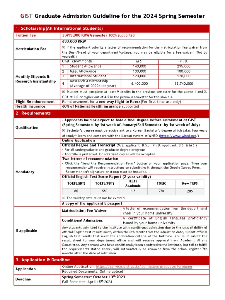 (Guideline) GIST Graduate Admissions - 2024 Spring Semester | PDF ...