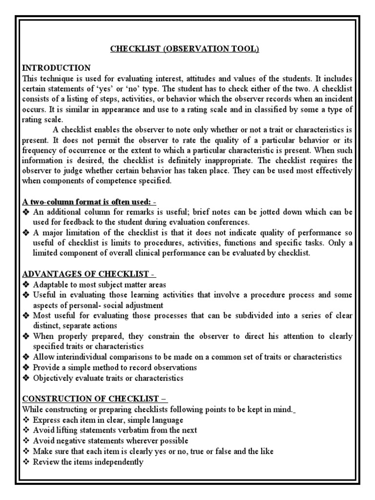 Cheklist & Rating Scale | PDF