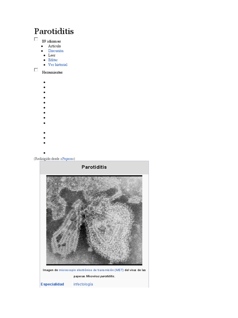 Parotiditis | PDF | Medicina CLINICA | Especialidades Medicas