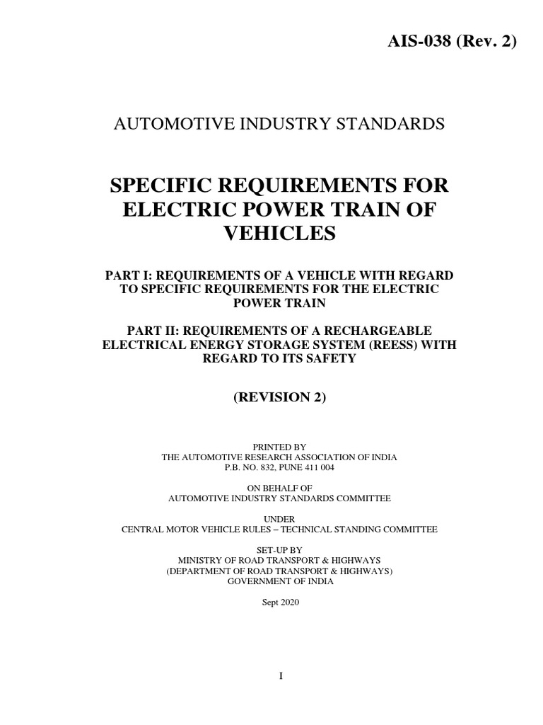 AIS-038: Electric Power Train Standards | PDF