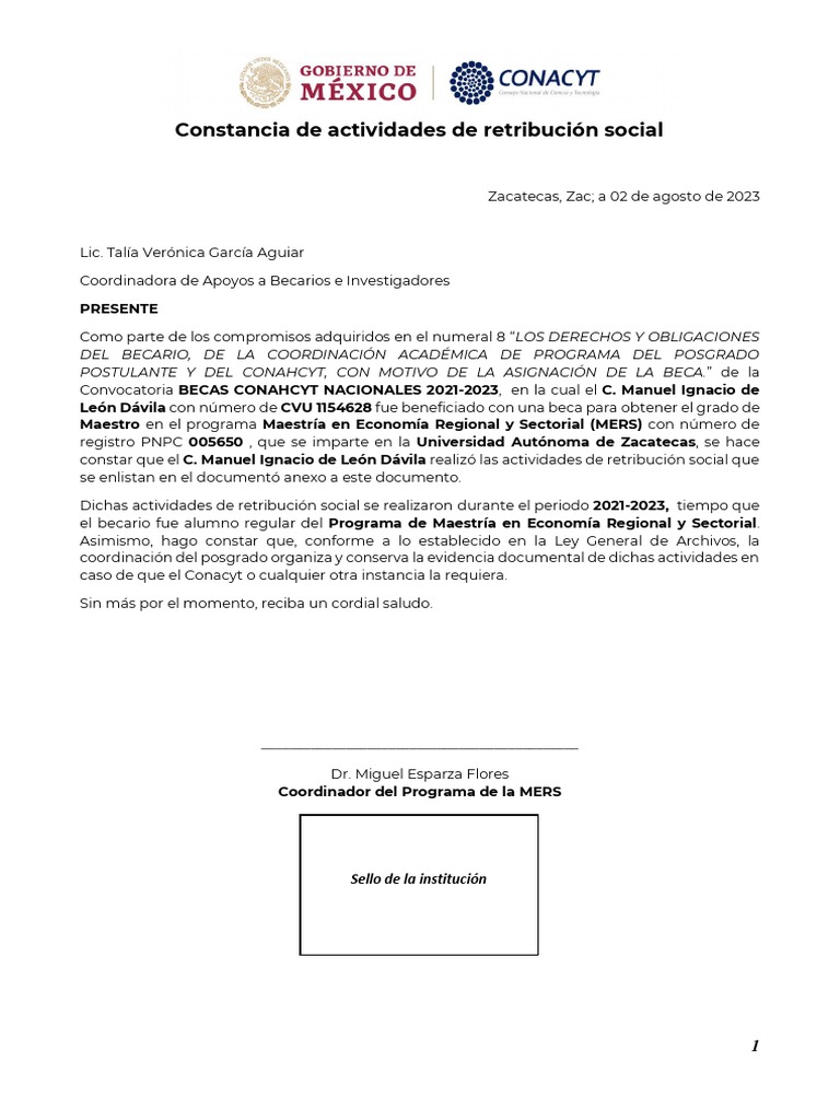 Constancia de Actividades de Retribución Social | PDF | Negocios