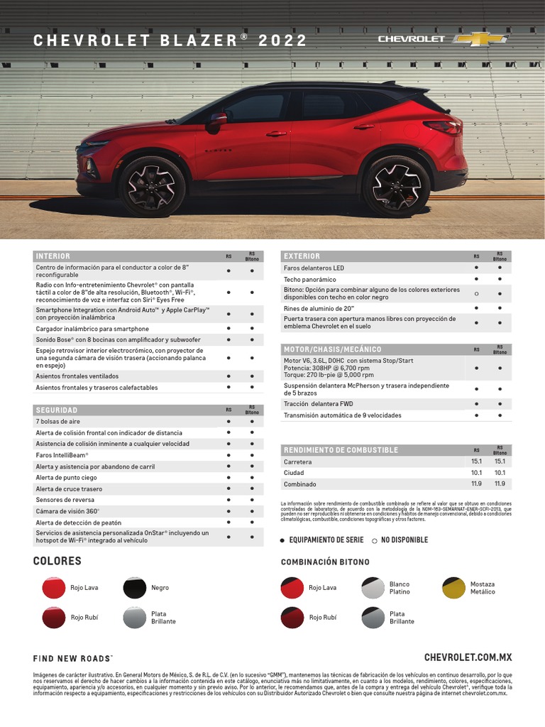 2022 Blazer Ficha Tecnica | PDF | Coche | Vehículos con tracción trasera
