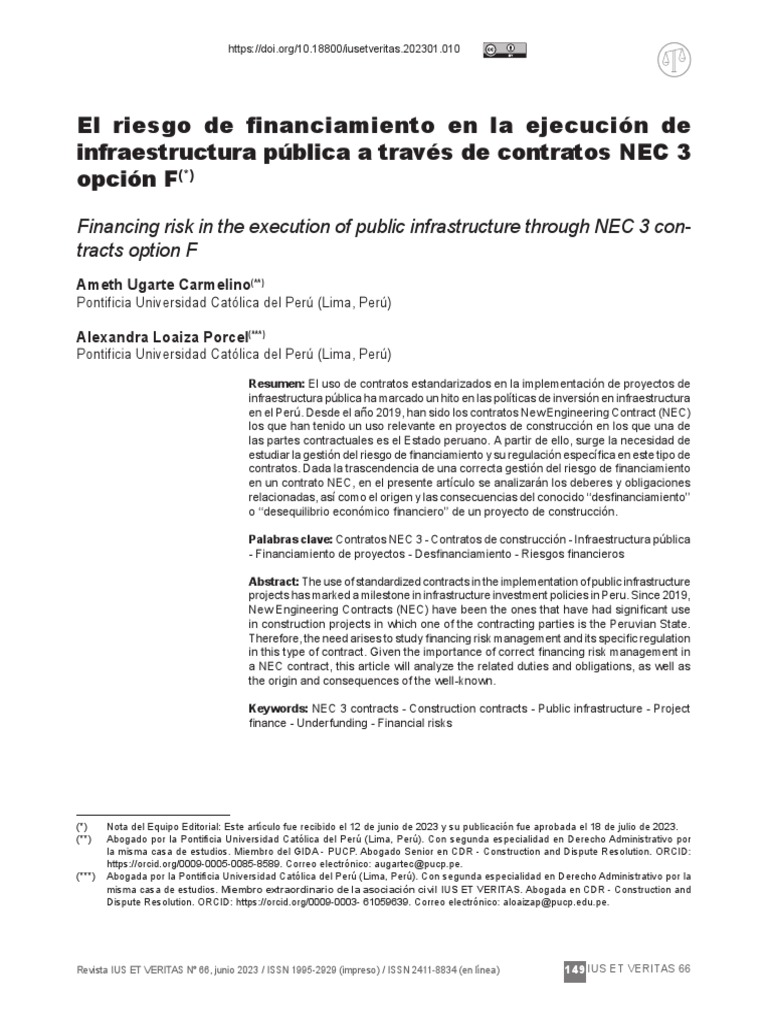 Riesgo Financiero en Contratos NEC 3 | PDF | Presupuesto | Contratista ...