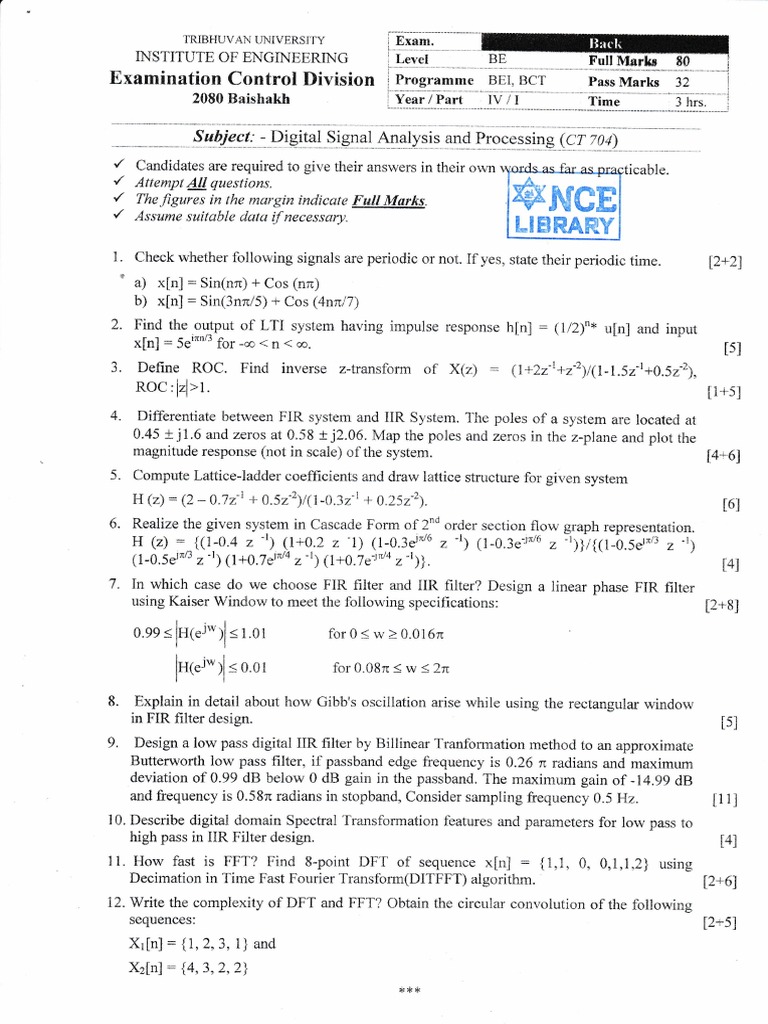 Digital Signal Analysis Exam Questions | PDF
