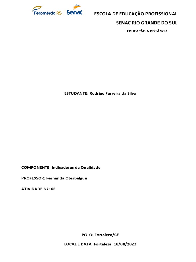 Atividade 05 Indicadores Da Qualidade | PDF