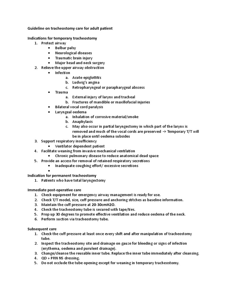 Guideline of Tracheostomy in Adult Care | PDF | Injury | Larynx