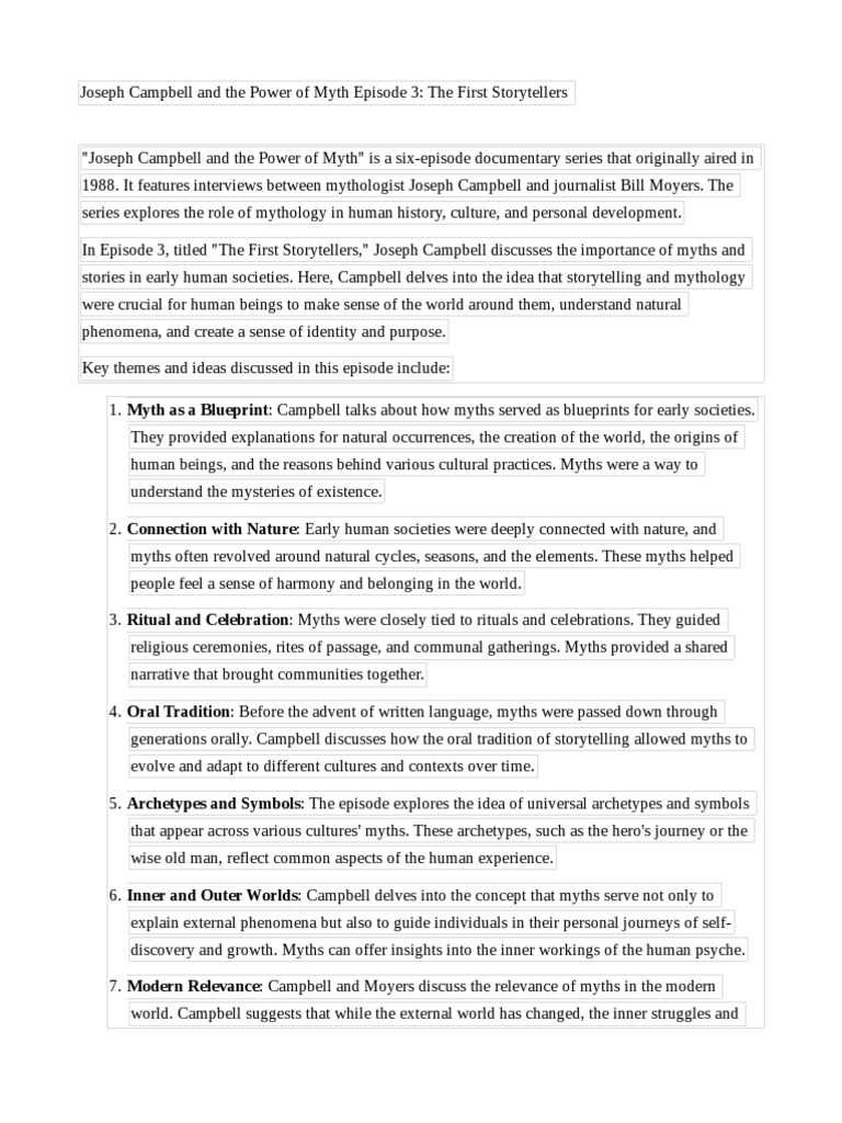 Joseph Campbell and the Power of Myth Episode 3 The First Storytellers ...