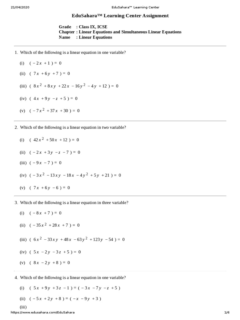 Linear Equations | PDF | Mathematical Objects | Mathematics