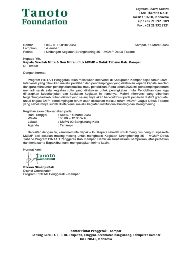 Surat Undangan Strengthening 5 Mgmp Datuk Tabano Pdf