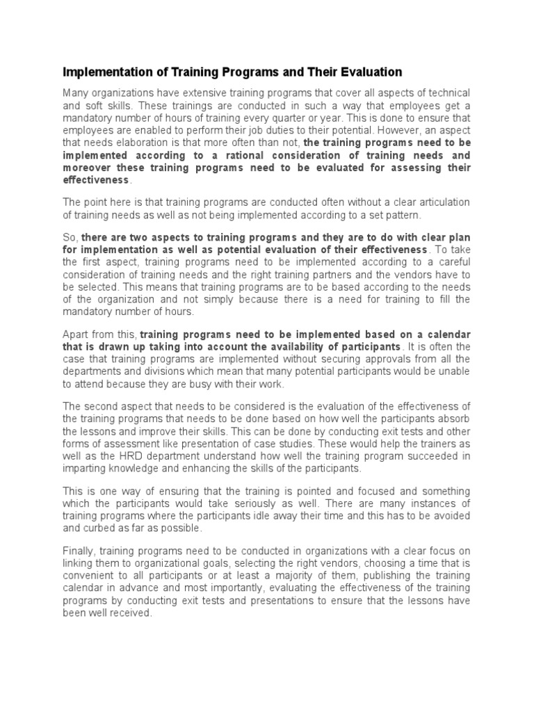 Implementation of Training Programs and Their Evaluation | PDF | Career ...