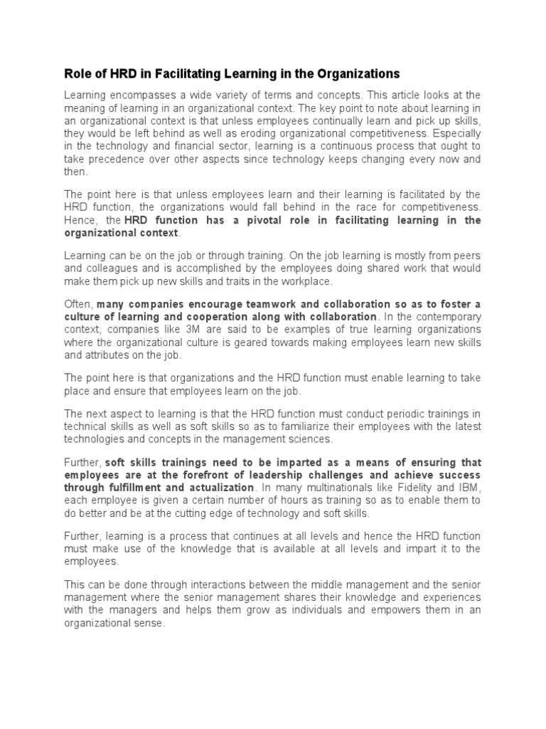 Role of HRD in Facilitating Learning in The Organizations | PDF ... Role of HRD in Facilitating Learning in The Organizations | PDF ...