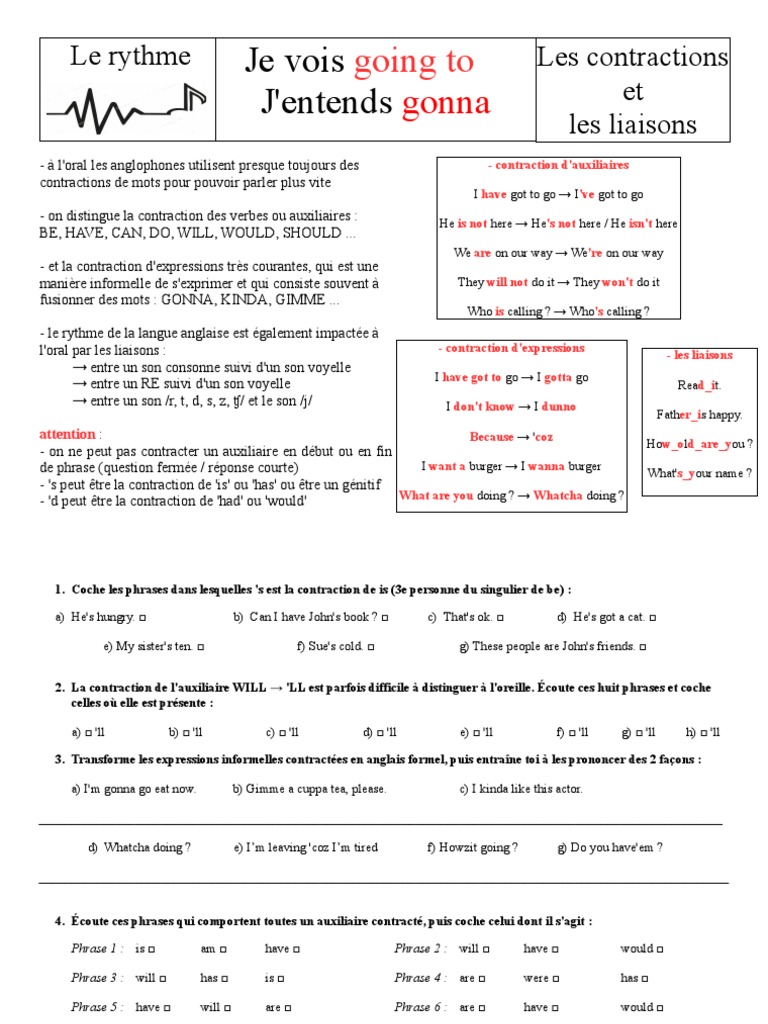 Contractions et liaisons en anglais | PDF | Mécanique du langage ...