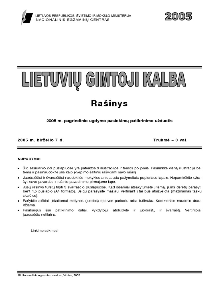 218 Uzduotys 2005 PUPP Lietuviu Gimtoji Rasinys | PDF