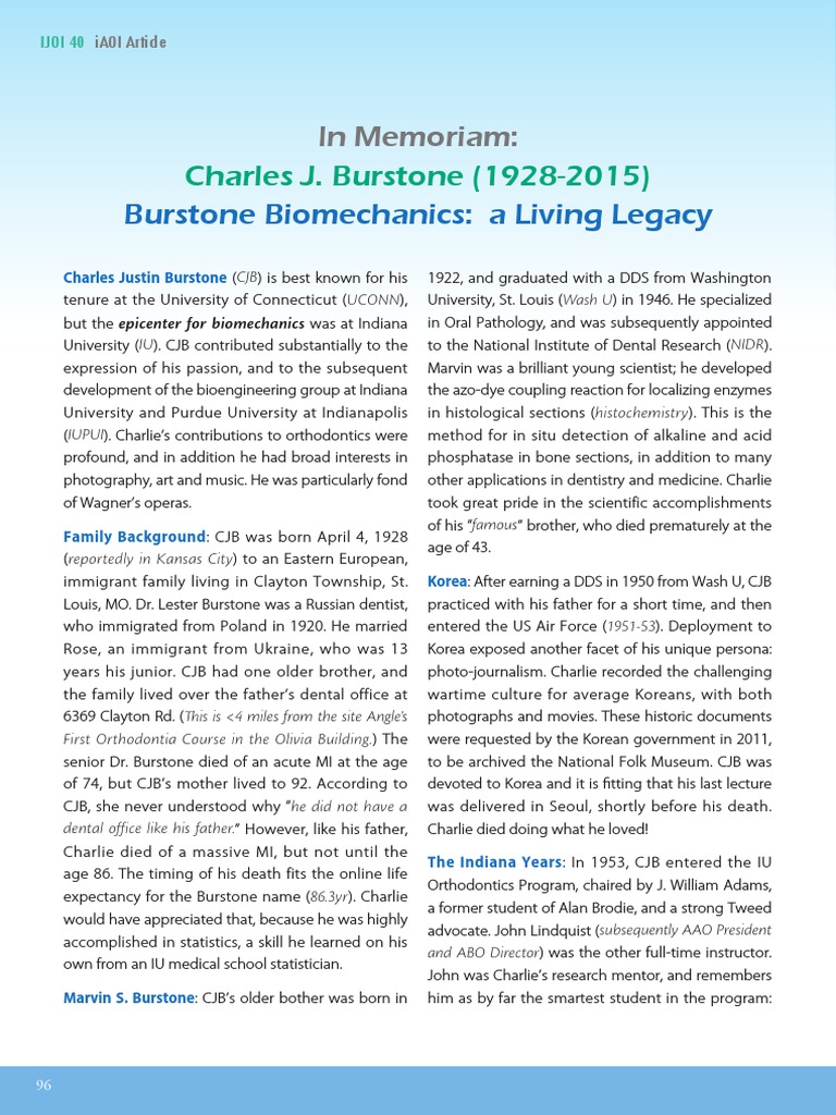 Burstone Biomechanics: A Living Legacy | PDF | Dentistry | Dental Degree