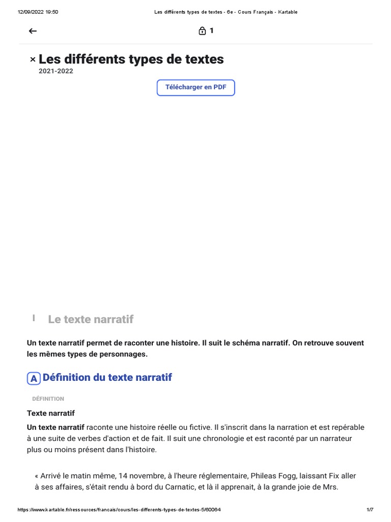 Les Différents Types de Textes - 6e - Cours Français - Kartable | PDF