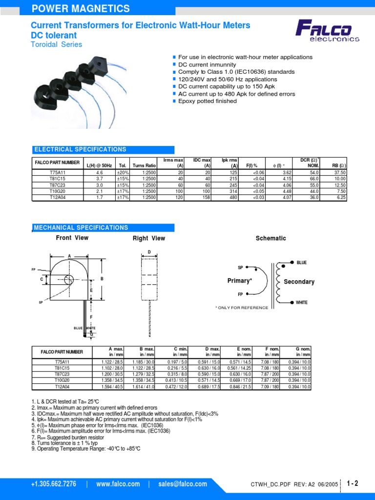 Current Transformers Specifications | PDF | Electromagnetism ...