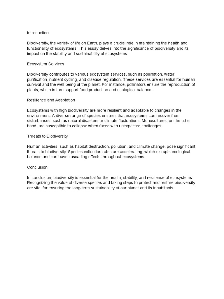 The Importance of Biodiversity in Ecosystems | PDF