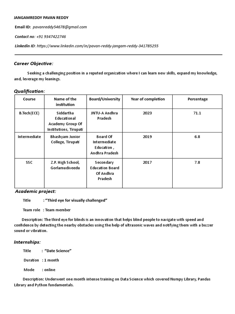 Jangamreddy Pavan Reddy Resume[1] | PDF
