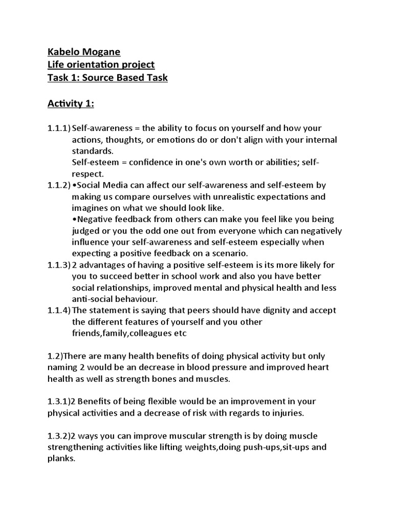 Kabelo Mogane Life Orientation Project Task 1: Source Based Task ...
