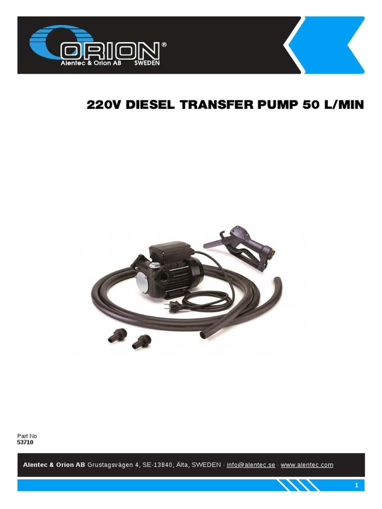 220V Diesel Transfer Pump 50 L - Min | PDF