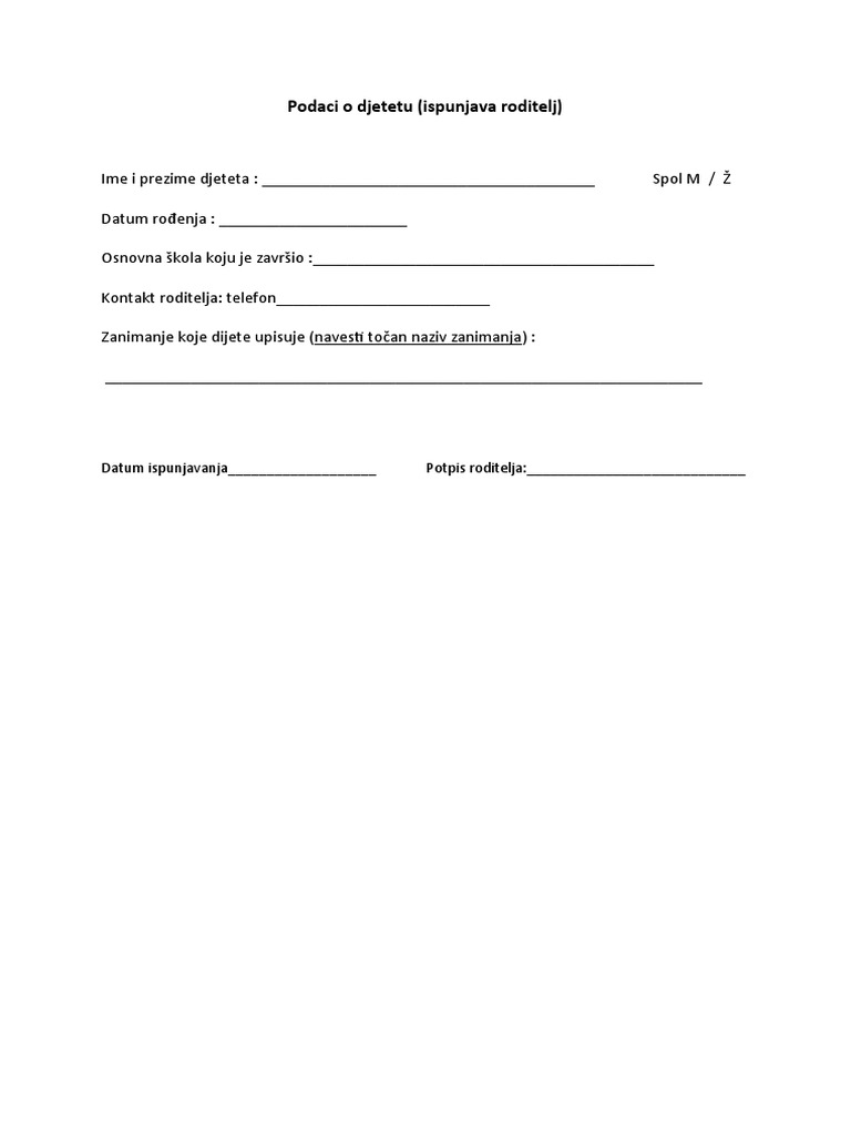 ZZJZ Upitnik Za Upis U Srednju Skolu 2022 | PDF