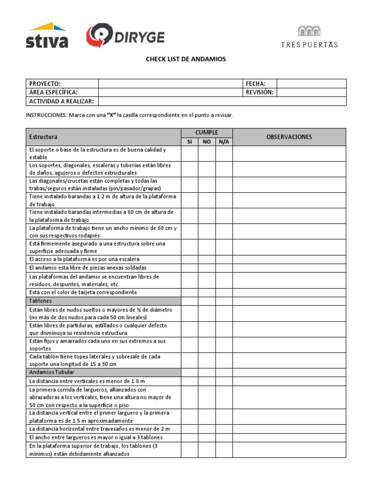 Check List Andamios | PDF | Andamio