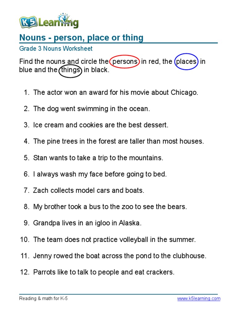 Nouns Worksheet 1 | PDF