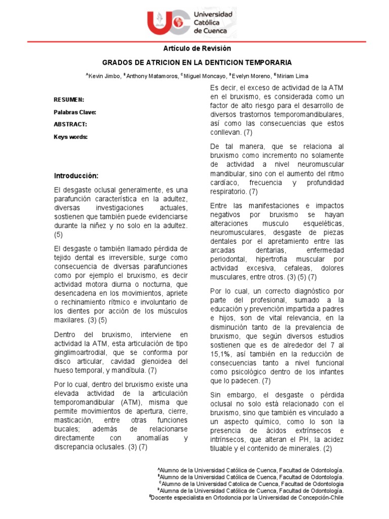 Articulo Grados de Atricion | Descargar gratis PDF | Odontología | Diente