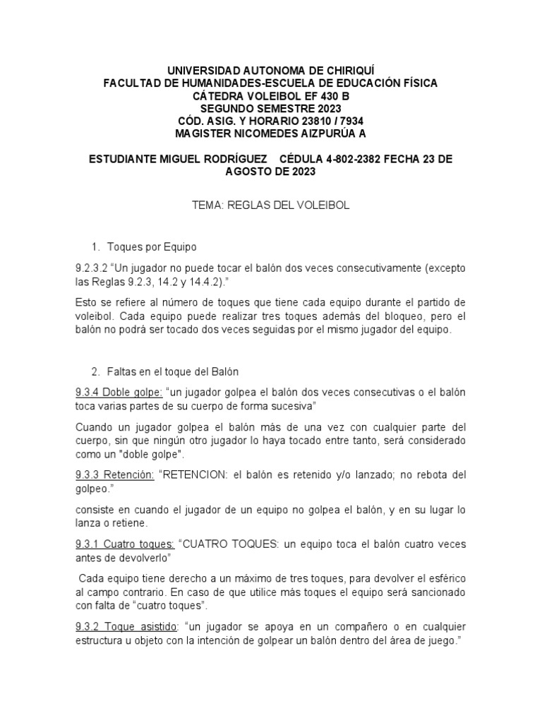 Faltas en Pases de Voleibol | PDF