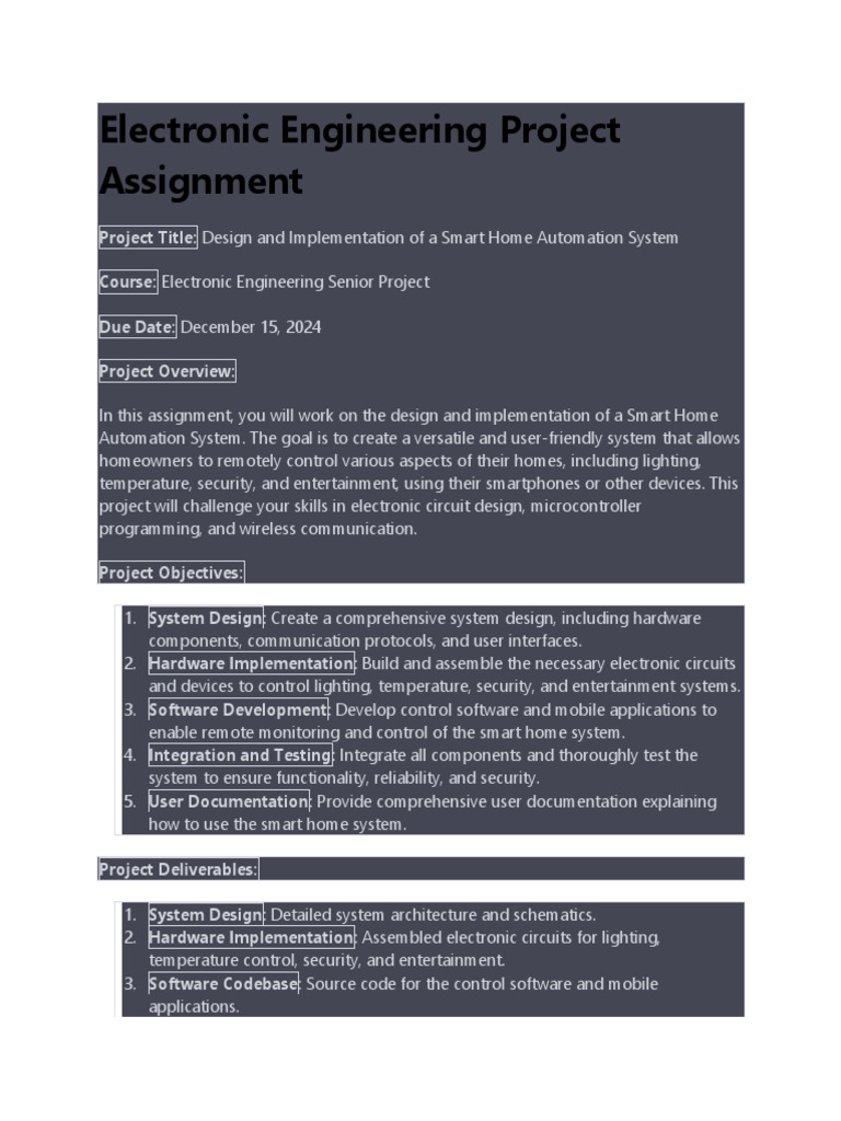 Electronic Engineering Project Assignment | PDF